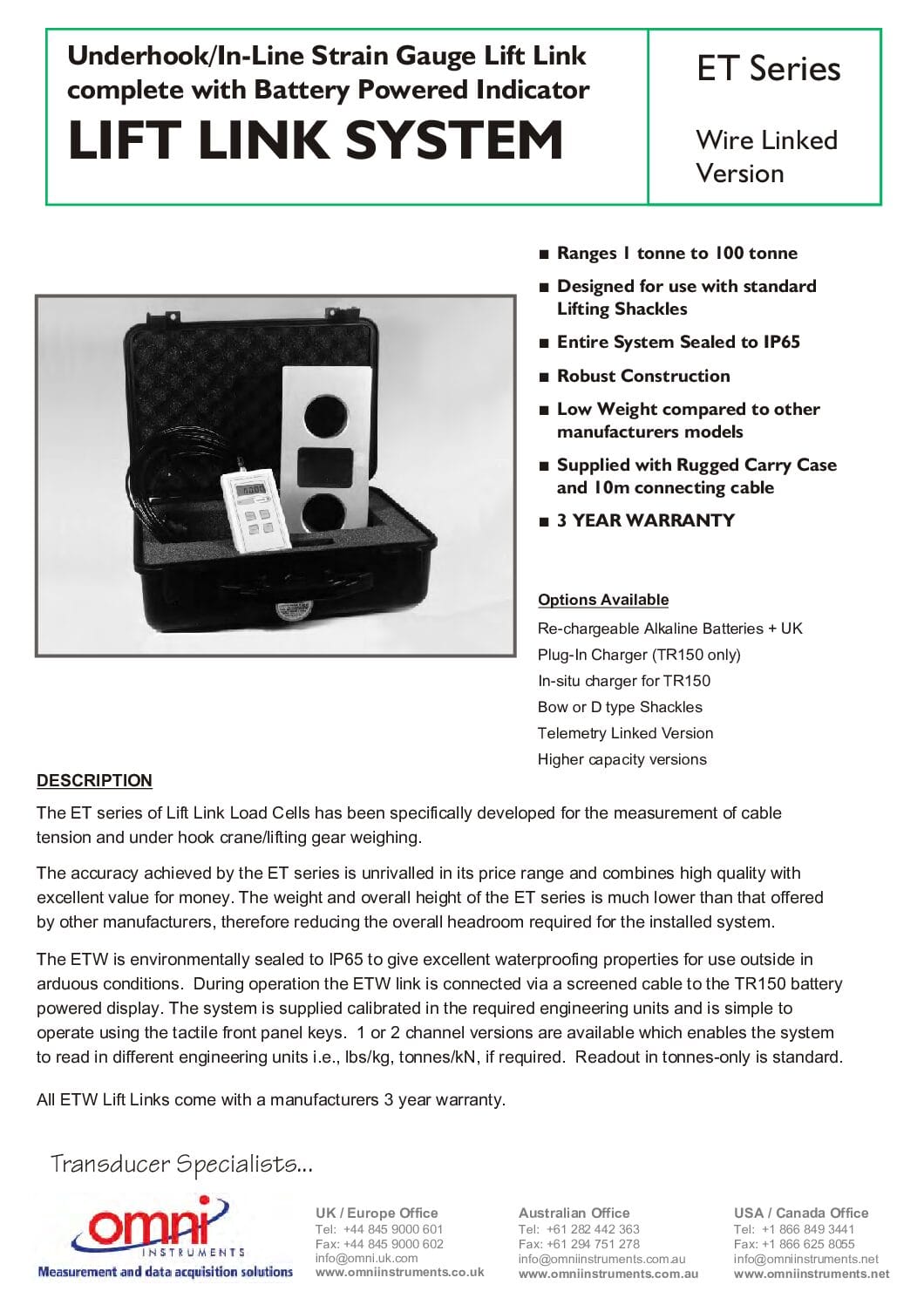 LOAD-ET-Series-Load-Cell.-ETW-Wired-Lift-Link-System-pdf-1 - Omni ...