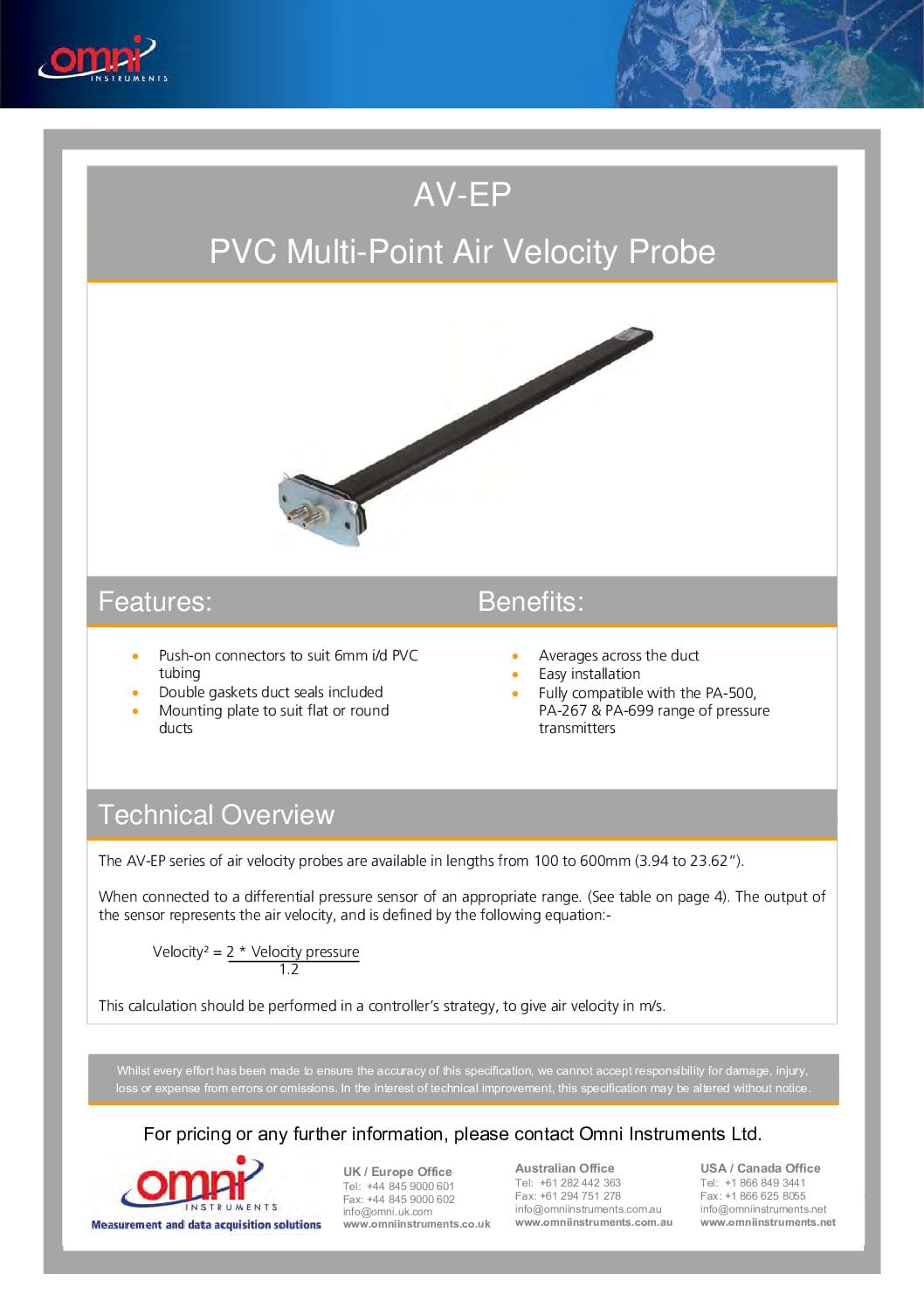 Flow Av Ep Multi Point Velocity Probe Pdf Omni Instruments