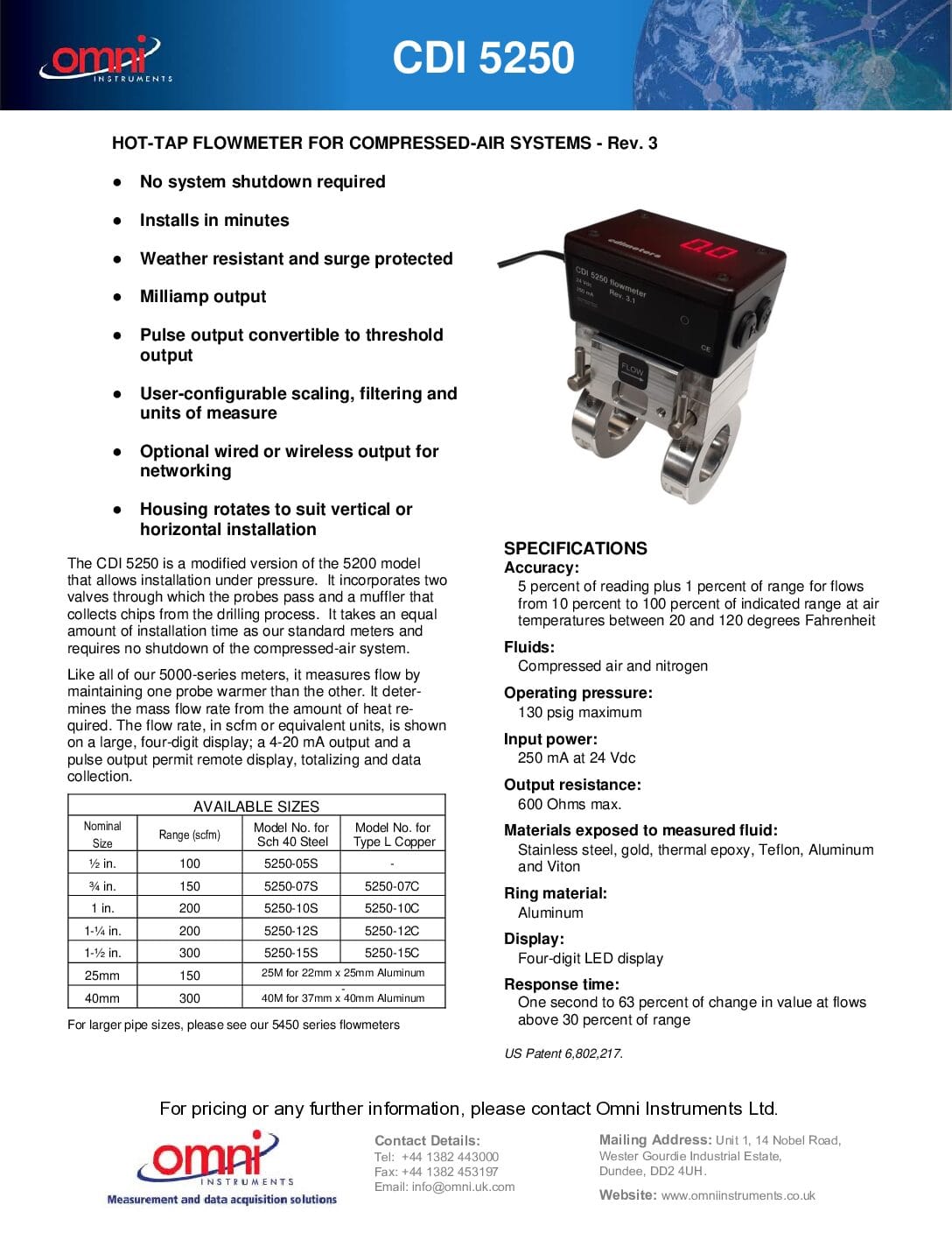 FLOW-CDI-5250-Hot-Tap-Compressed-Air-Flow-Meter-pdf - Omni Instruments