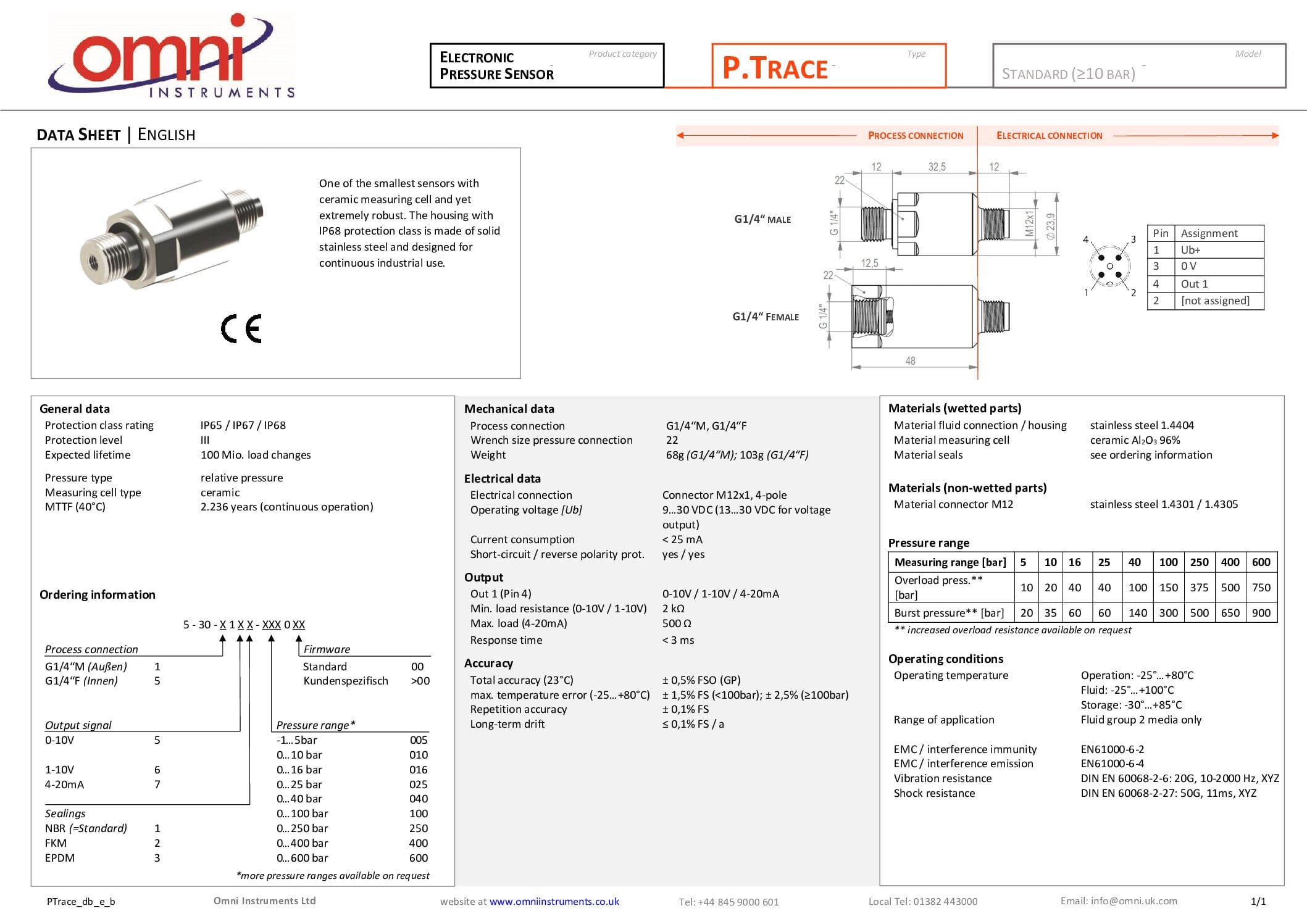 PTrace-Electronic-Pressure-Sensor-Datasheet-pdf - Omni Instruments